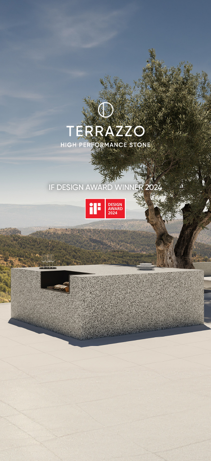 COMPAC. Superficies decorativas de Obsidiana, Terrazzo y Cuarzo